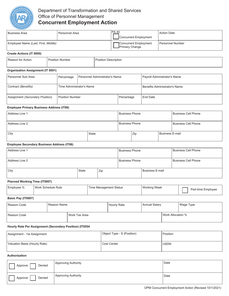 Arkansas Concurrent Employment Action Download Fillable PDF 2019 — 2025 ...