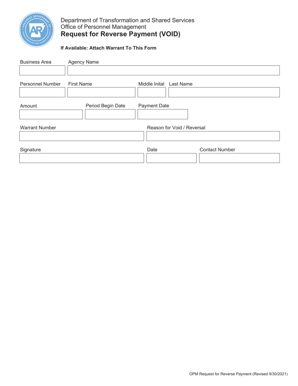 Arkansas Request for Reverse Payment (Void) - Fill Out, Sign Online and ...