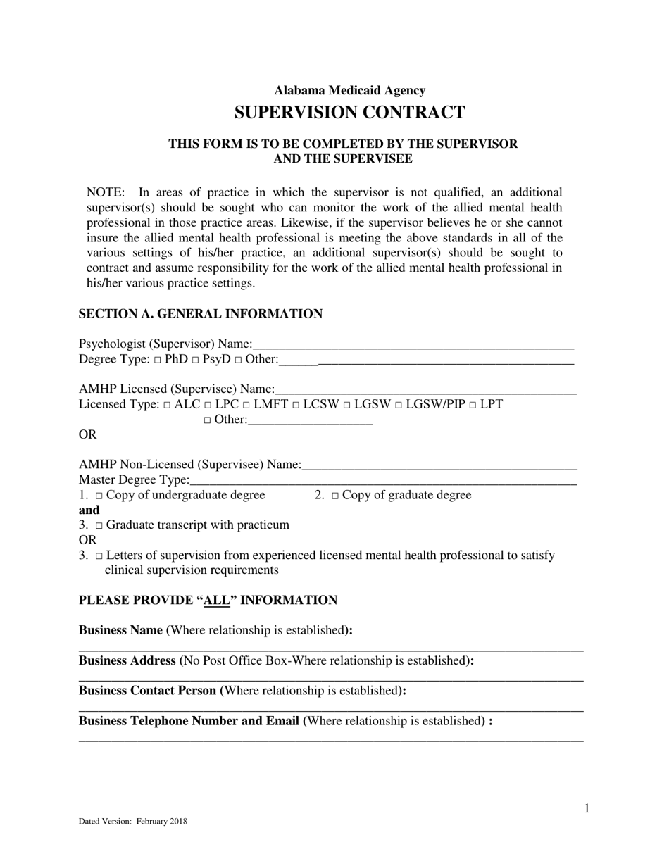 Alabama Supervision Contract - Fill Out, Sign Online and Download PDF ...