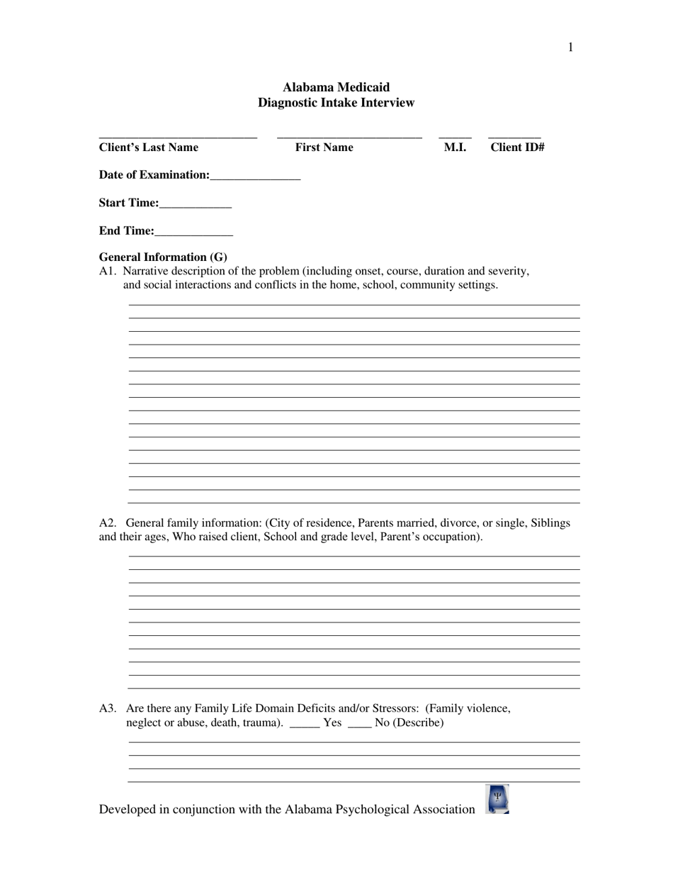 Alabama Diagnostic Intake Interview - Fill Out, Sign Online and ...