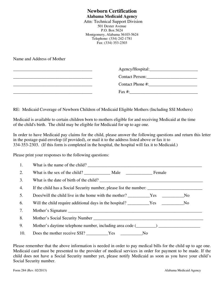 Form 284 - Fill Out, Sign Online and Download Printable PDF, Alabama ...