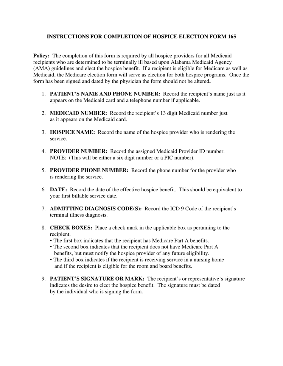 Download Instructions for Form 165 Medicaid Hospice Election and ...