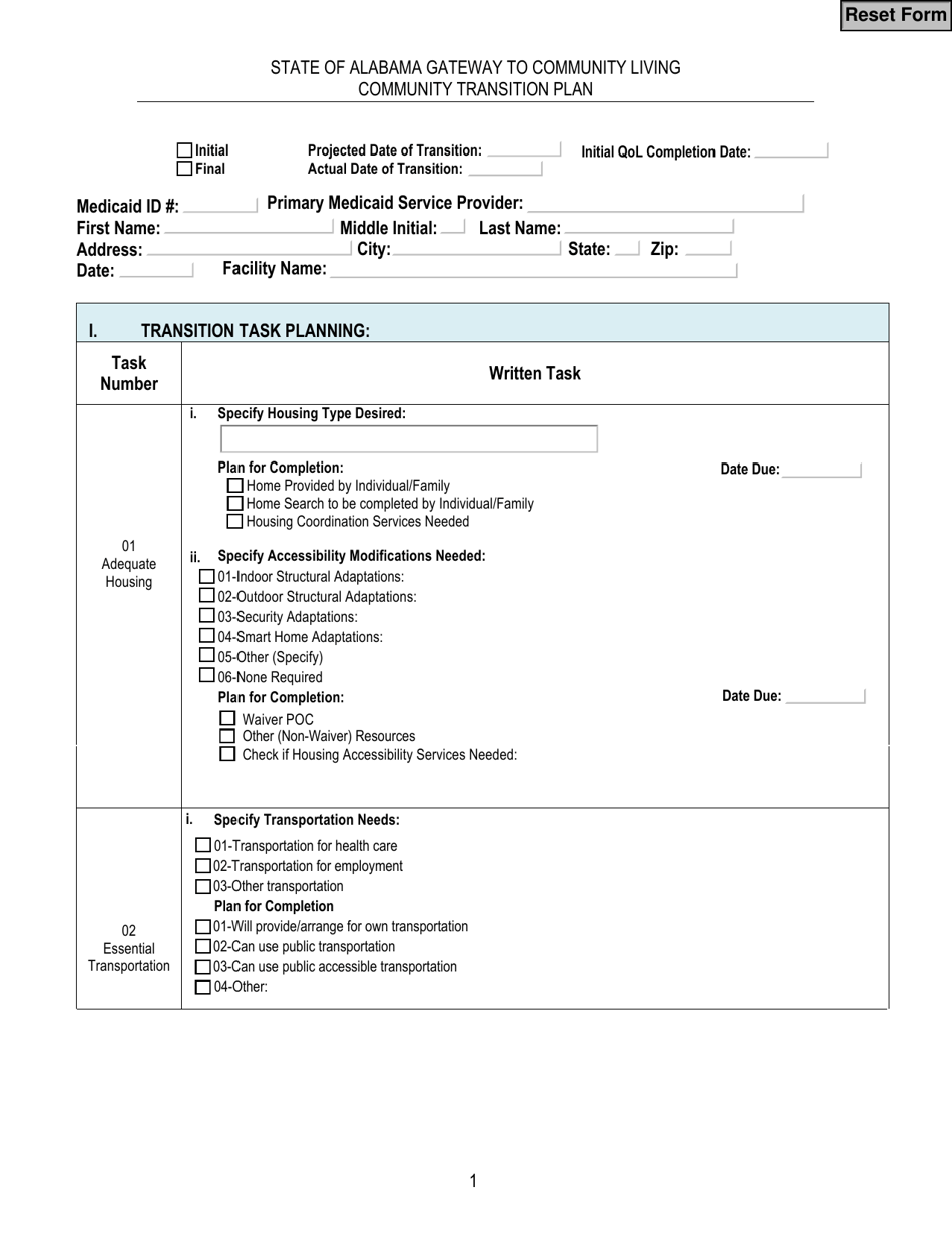 Alabama Community Transition Plan - Fill Out, Sign Online and Download ...