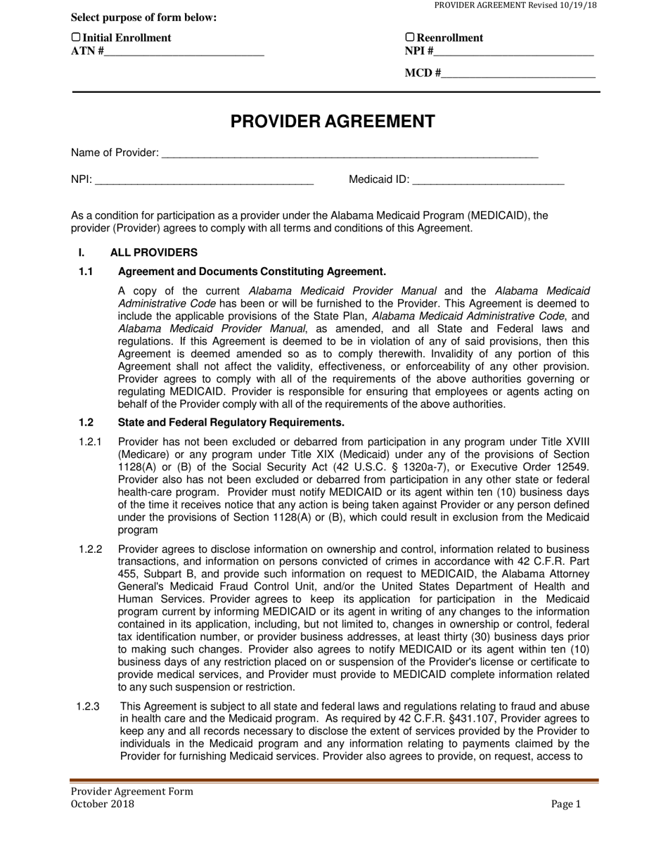 Alabama Provider Agreement - Fill Out, Sign Online and Download PDF ...