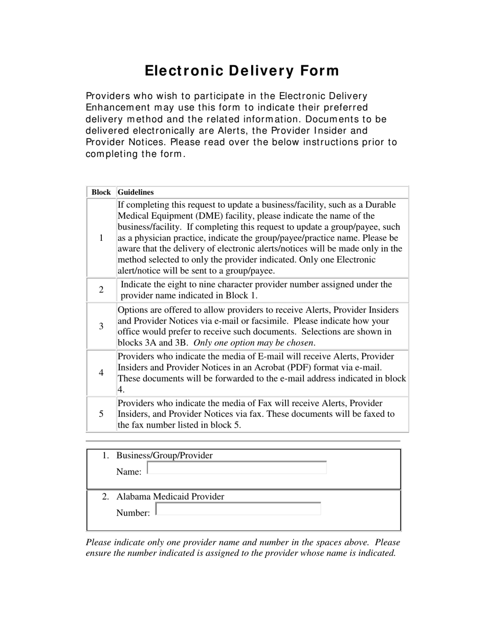 Alabama Electronic Delivery Form - Fill Out, Sign Online and Download ...