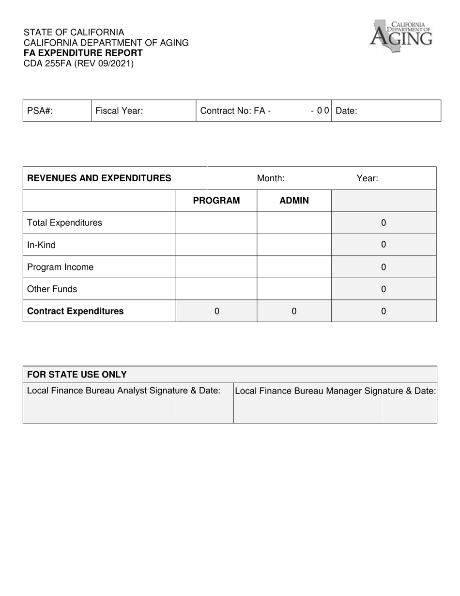 Form CDA255FA - Fill Out, Sign Online and Download Fillable PDF ...