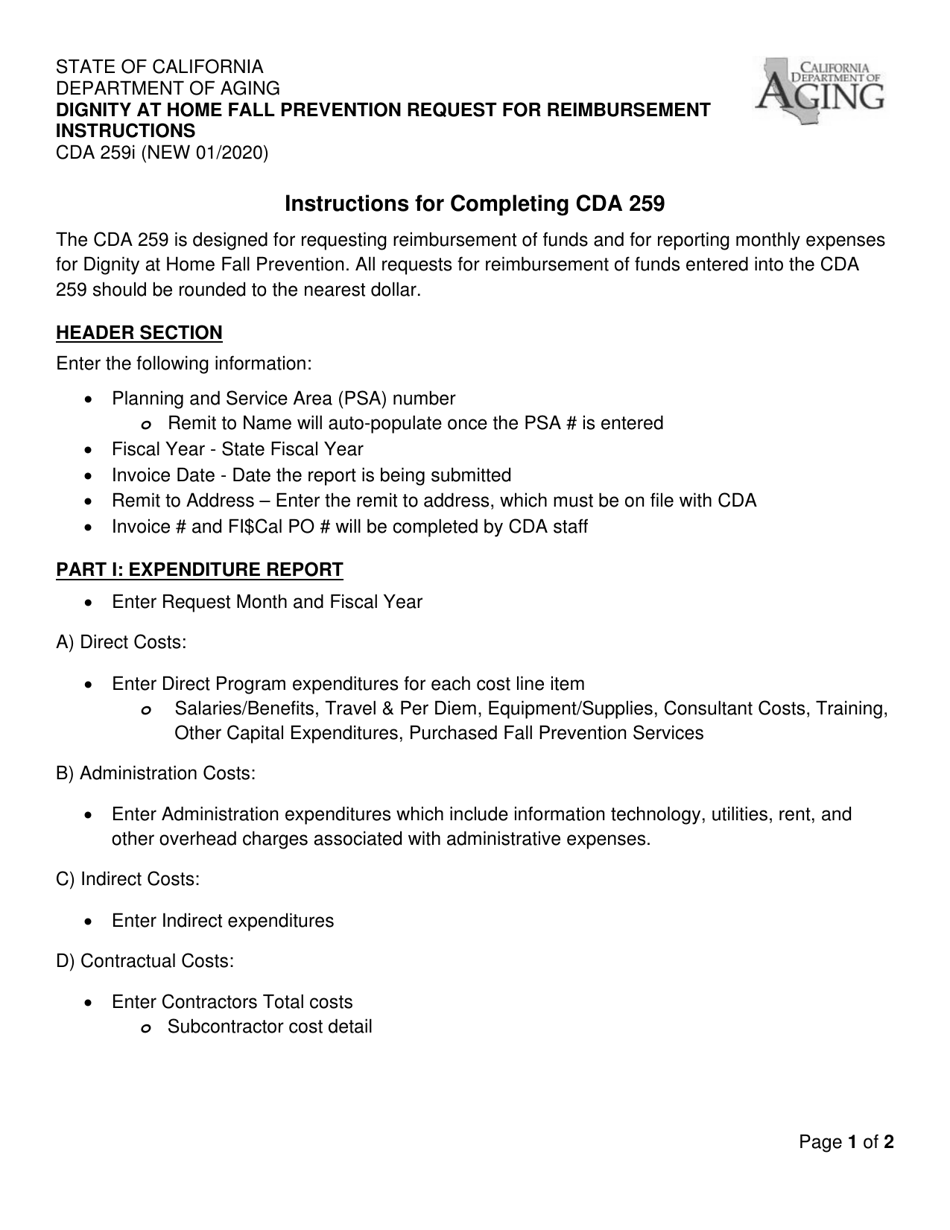 Download Instructions for Form CDA259 Dignity at Home Fall Prevention ...
