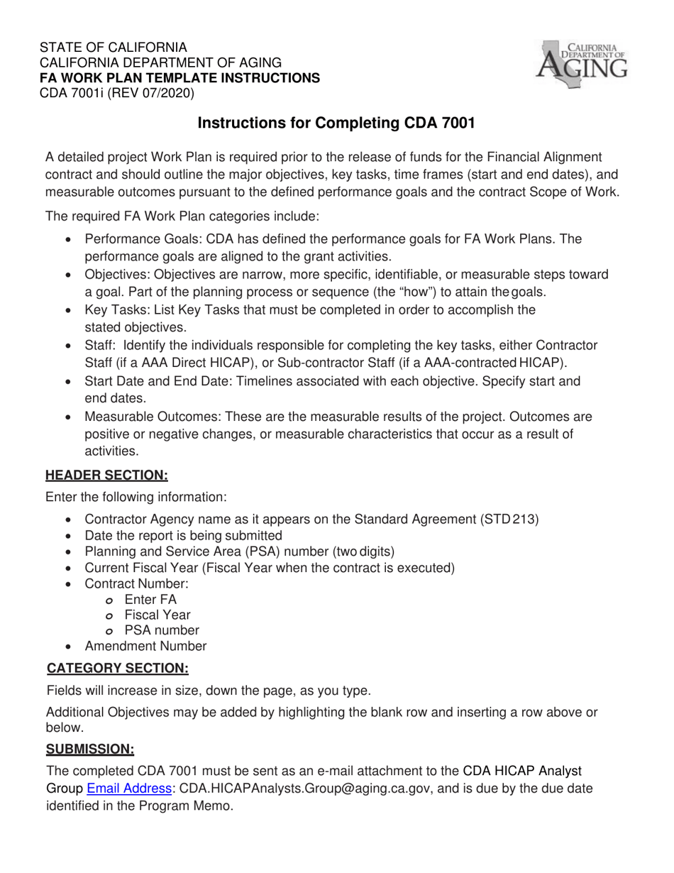 Download Instructions for Form CDA7001 FA Work Plan Template PDF ...
