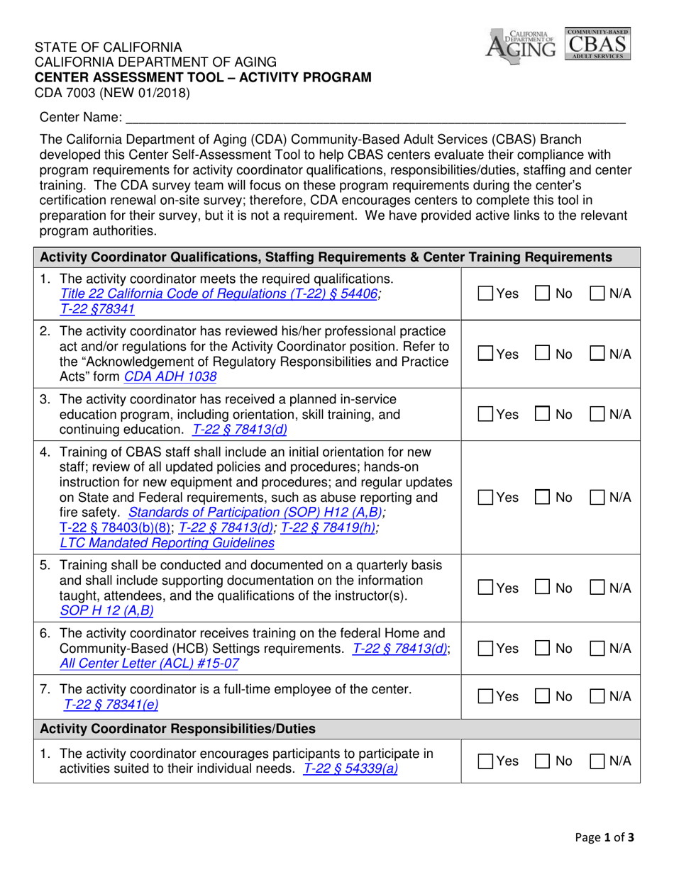 Form CDA7003 - Fill Out, Sign Online and Download Fillable PDF ...