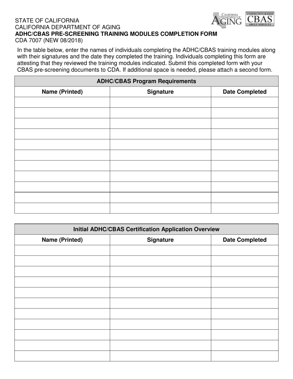 Form CDA7007 - Fill Out, Sign Online and Download Fillable PDF ...