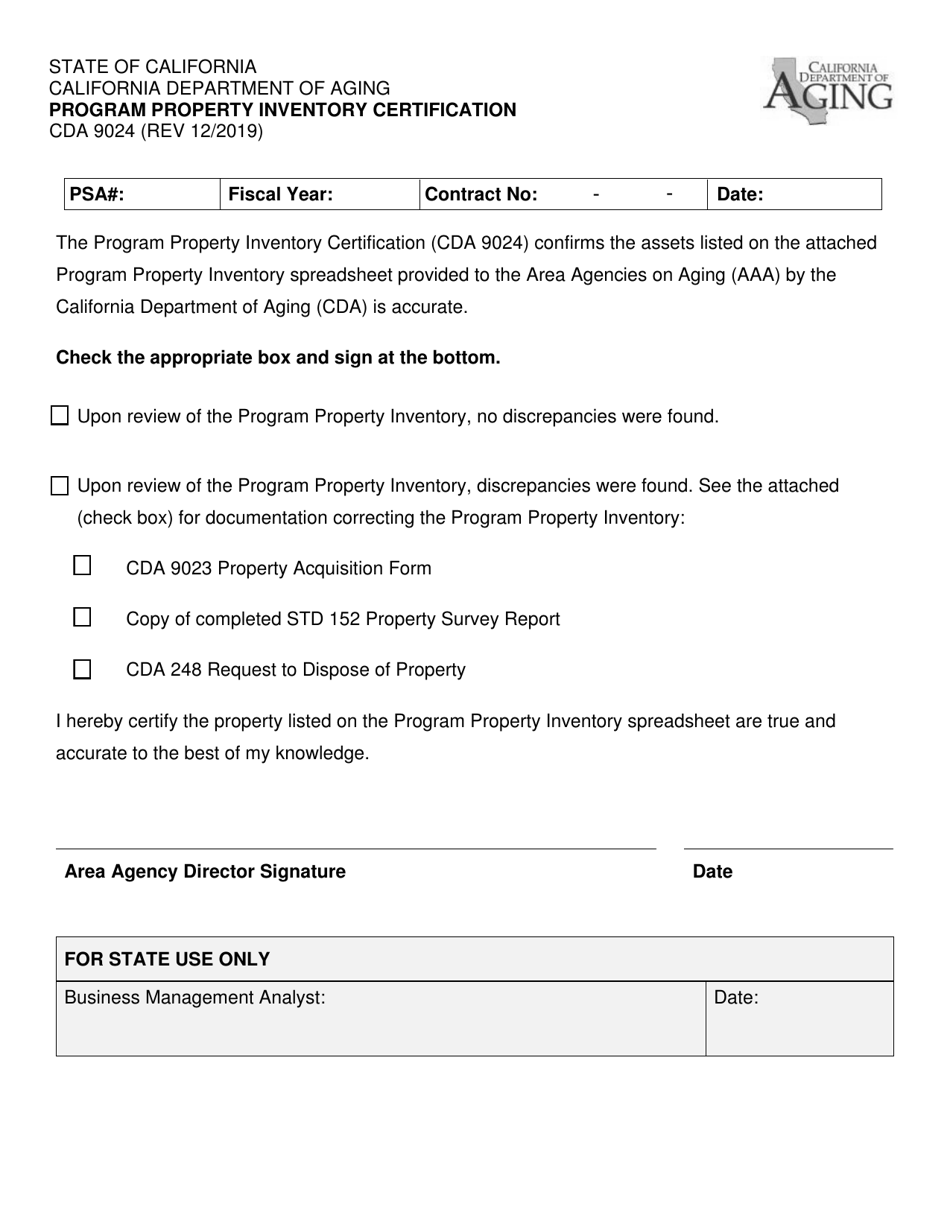 Form CDA9024 - Fill Out, Sign Online and Download Fillable PDF ...