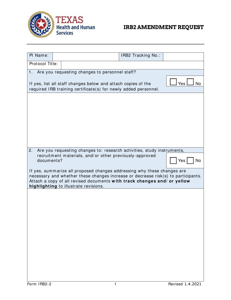 Form IRB2-2 - Fill Out, Sign Online and Download Fillable PDF, Texas ...