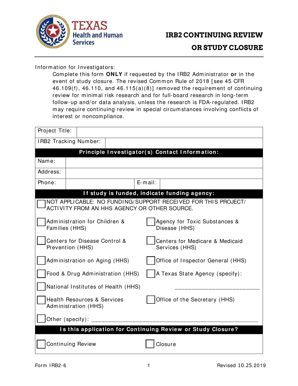 Form IRB2-6 - Fill Out, Sign Online and Download Fillable PDF, Texas | Templateroller