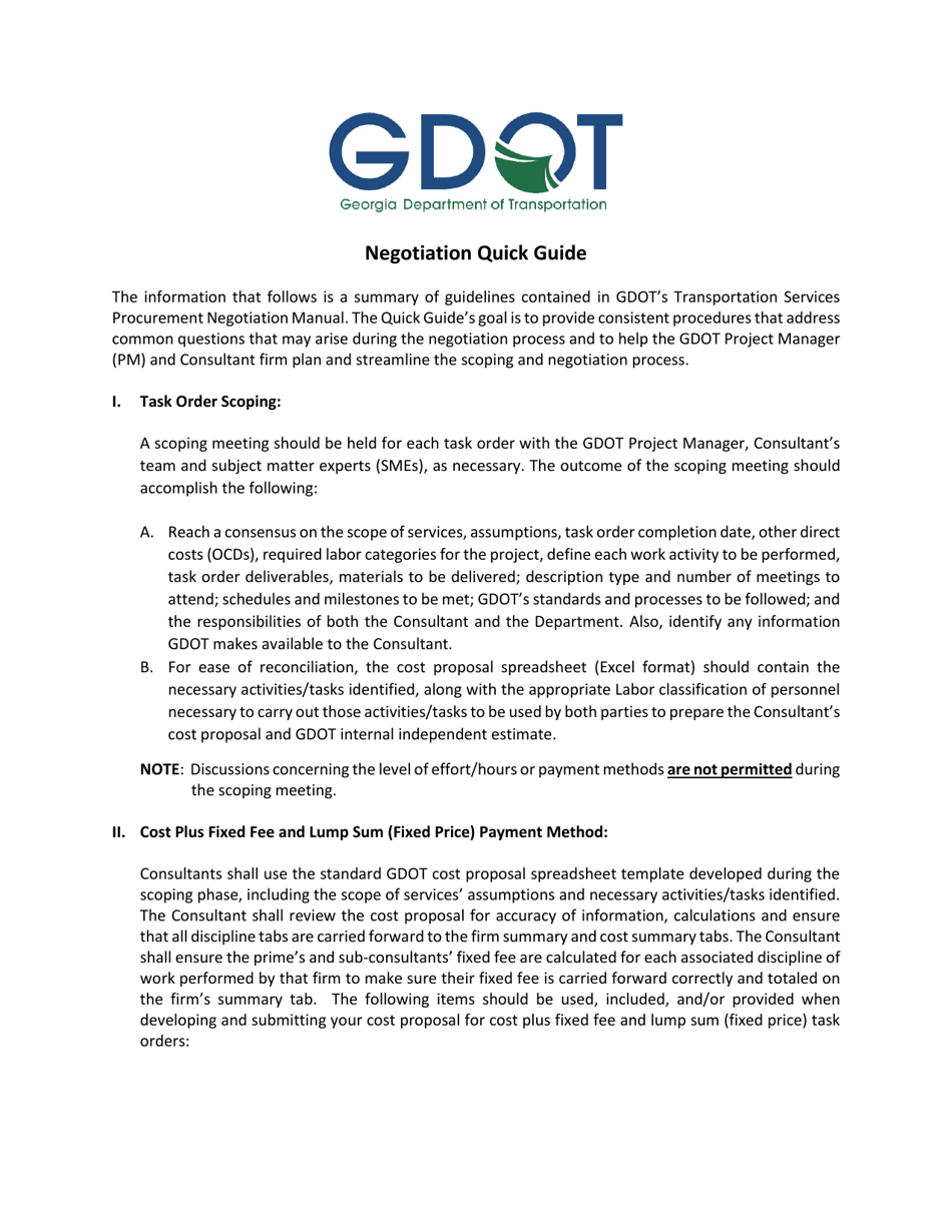 Georgia (United States) Negotiation Quick Guide - Fill Out, Sign Online ...