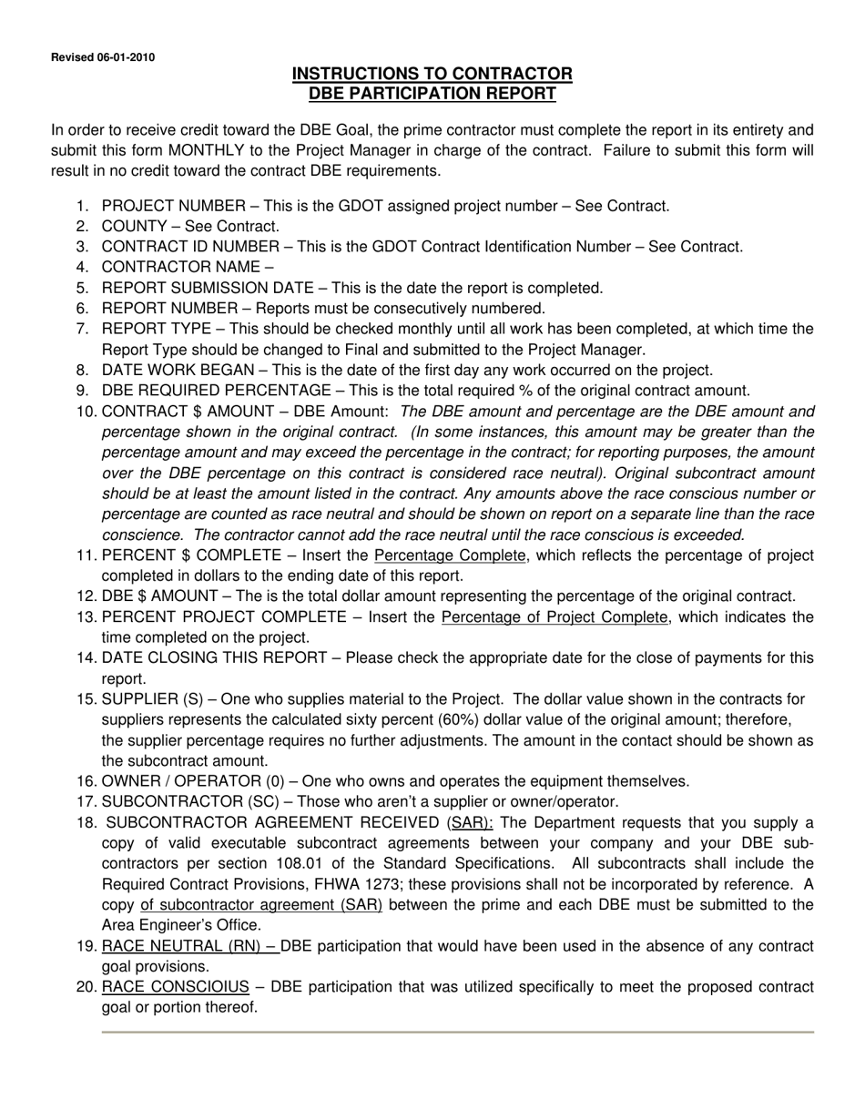 Download Instructions for Dbe Participation Report PDF | Templateroller