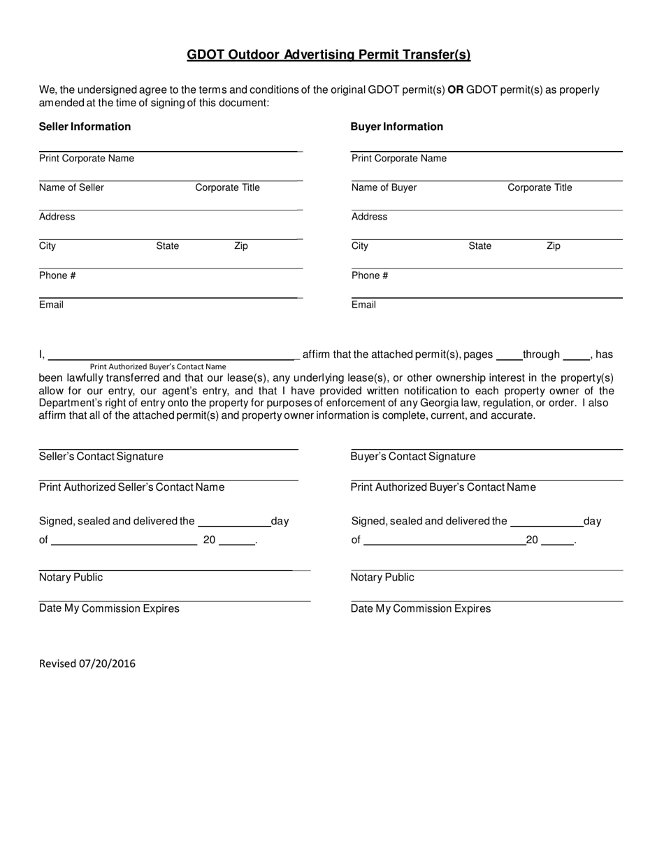 Georgia (United States) Gdot Outdoor Advertising Permit Transfer(S ...