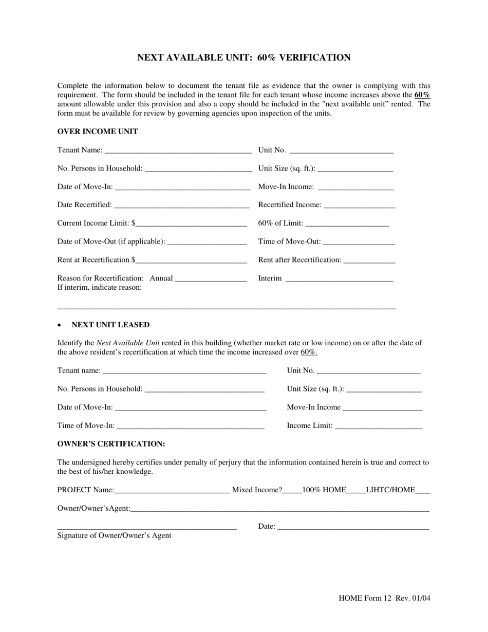 HOME Form 12 - Fill Out, Sign Online and Download Printable PDF ...