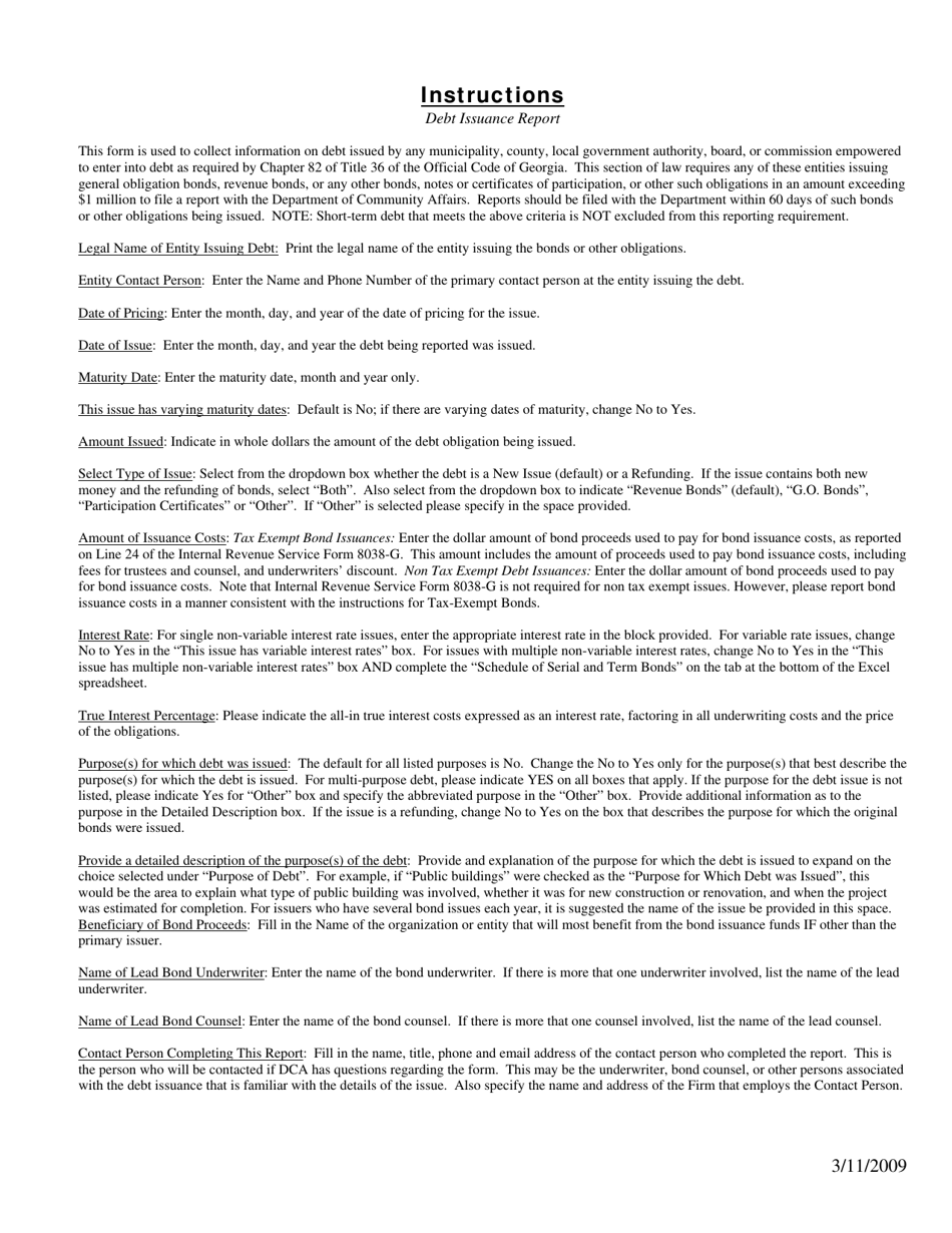 Download Instructions for Debt Issuance Report PDF | Templateroller