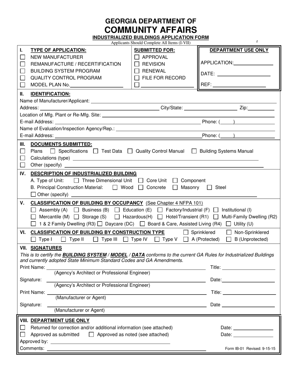 Form IB-01 - Fill Out, Sign Online and Download Fillable PDF, Georgia ...
