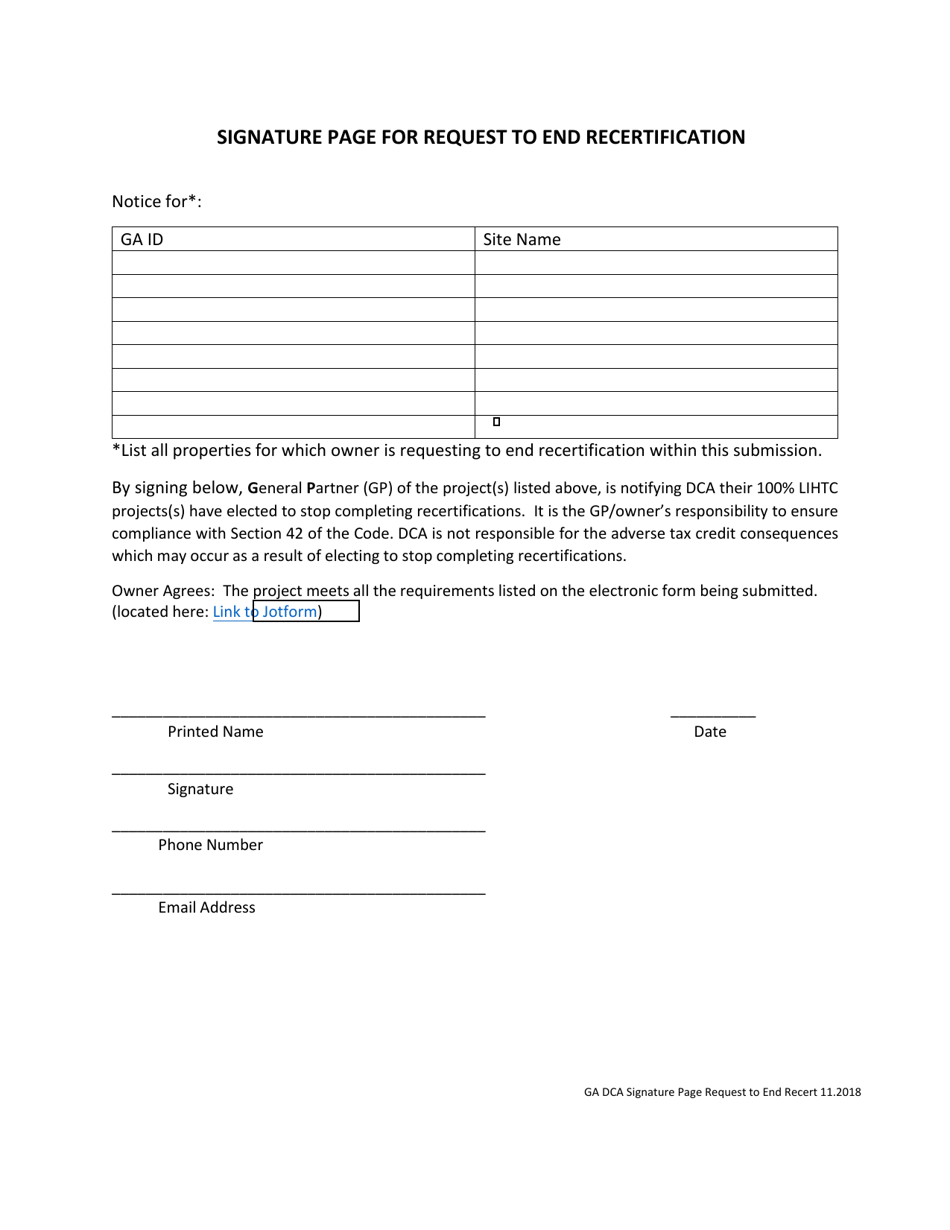Georgia (United States) Signature Page for Request to End ...
