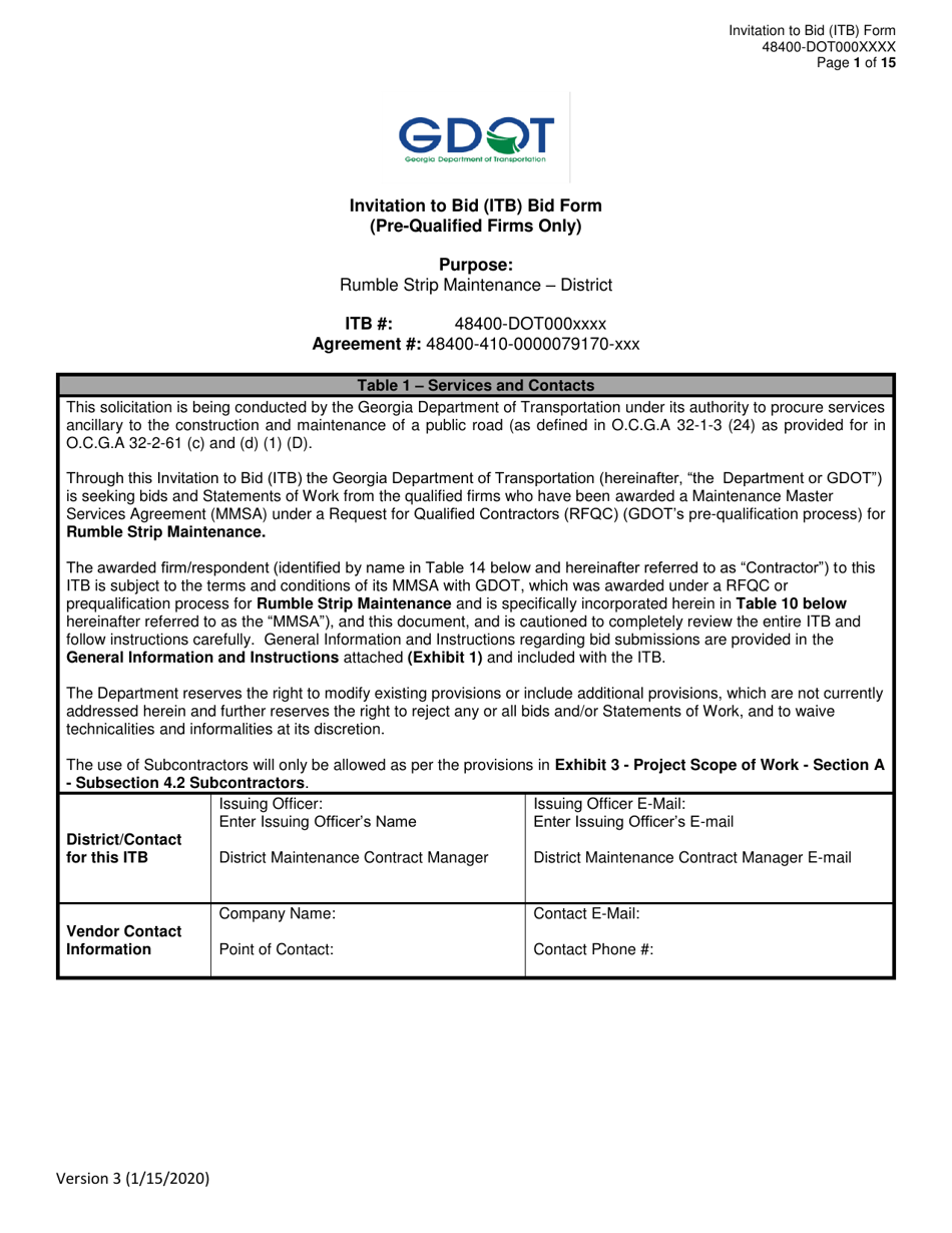 Georgia (United States) Invitation to Bid (Itb) Bid Form - Rumble Strip ...
