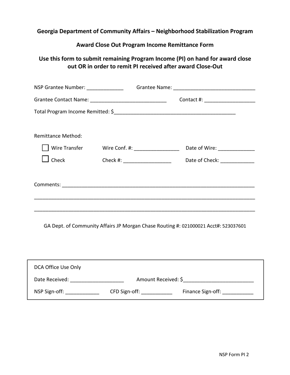 NSP Form PI2 - Fill Out, Sign Online and Download Fillable PDF, Georgia ...