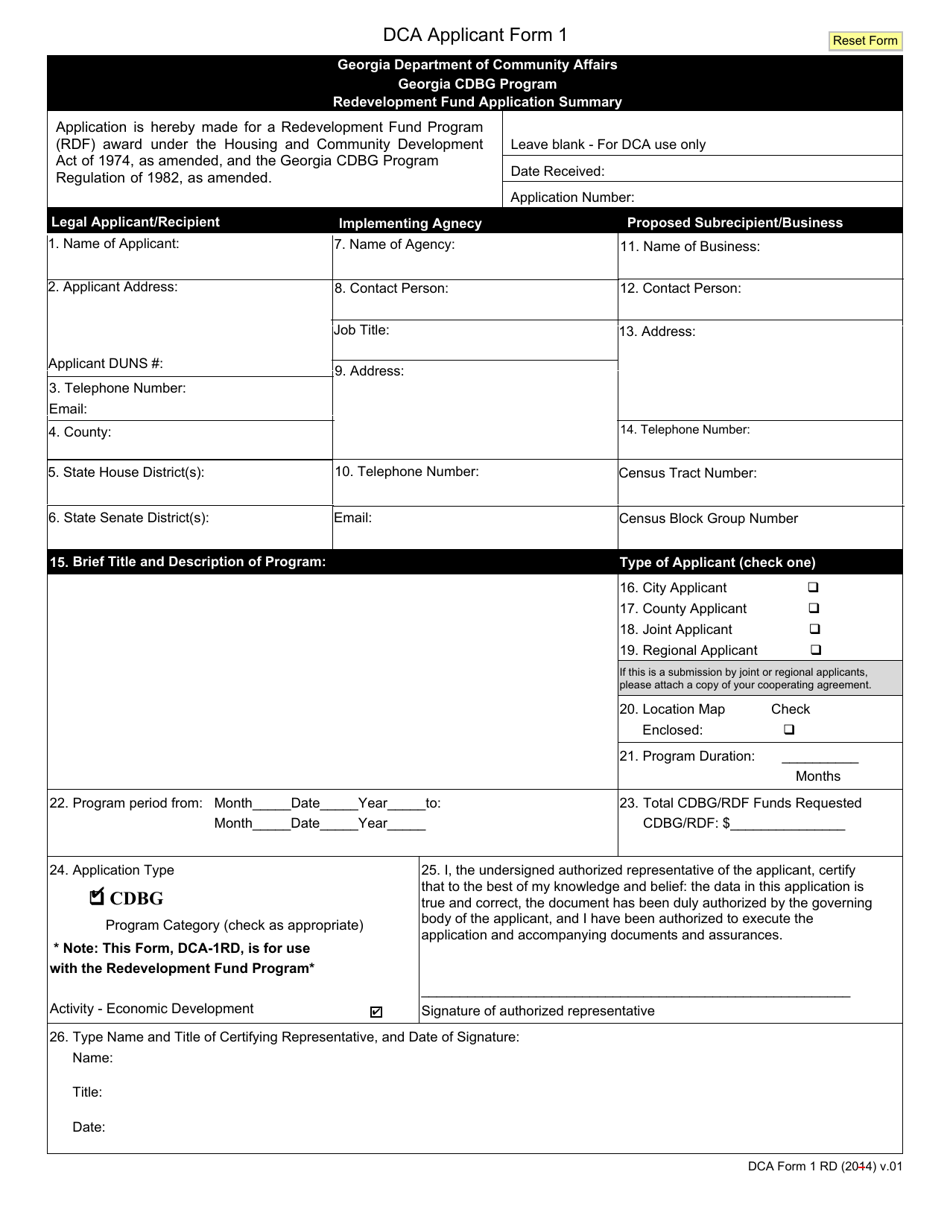 DCA Form 1 RD - Fill Out, Sign Online and Download Fillable PDF ...