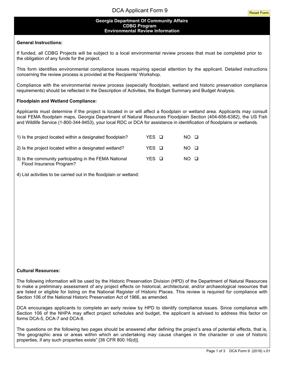 DCA Form 9 - Fill Out, Sign Online and Download Fillable PDF, Georgia ...