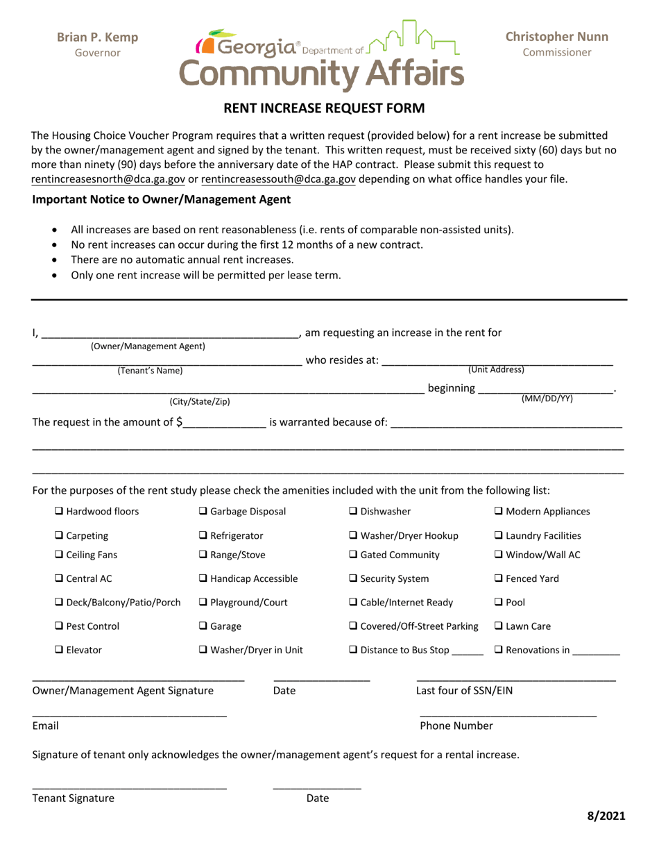 Georgia (United States) Rent Increase Request Form - Fill Out, Sign ...