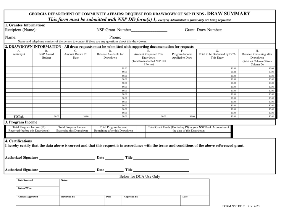Form NSP DD2 - Fill Out, Sign Online and Download Fillable PDF, Georgia ...