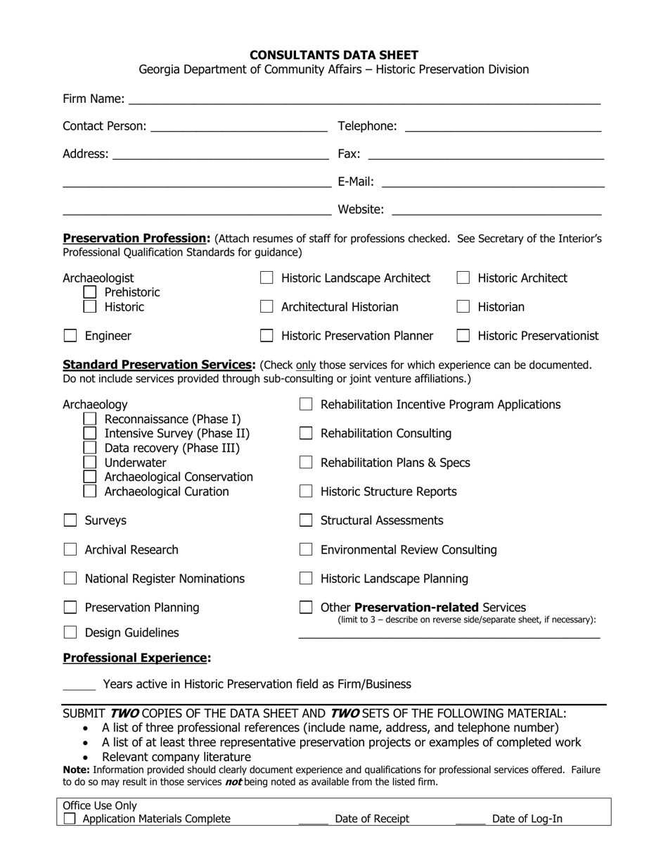 Georgia (United States) Consultants Data Sheet - Fill Out, Sign Online ...