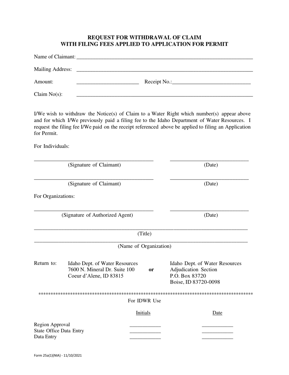 Form 25A(1)(NIA) Download Printable PDF or Fill Online Request for ...