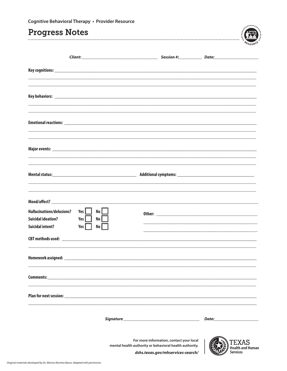 Texas Progress Notes - Cognitive Behavioral Therapy - Fill Out, Sign ...