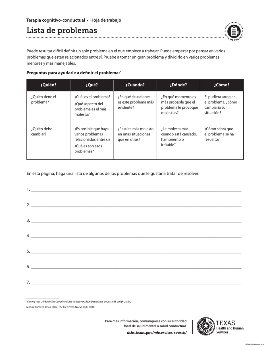 Texas Lista De Problemas - Terapia Cognitivo-Conductual (Spanish) - Fill Out, Sign Online and ...