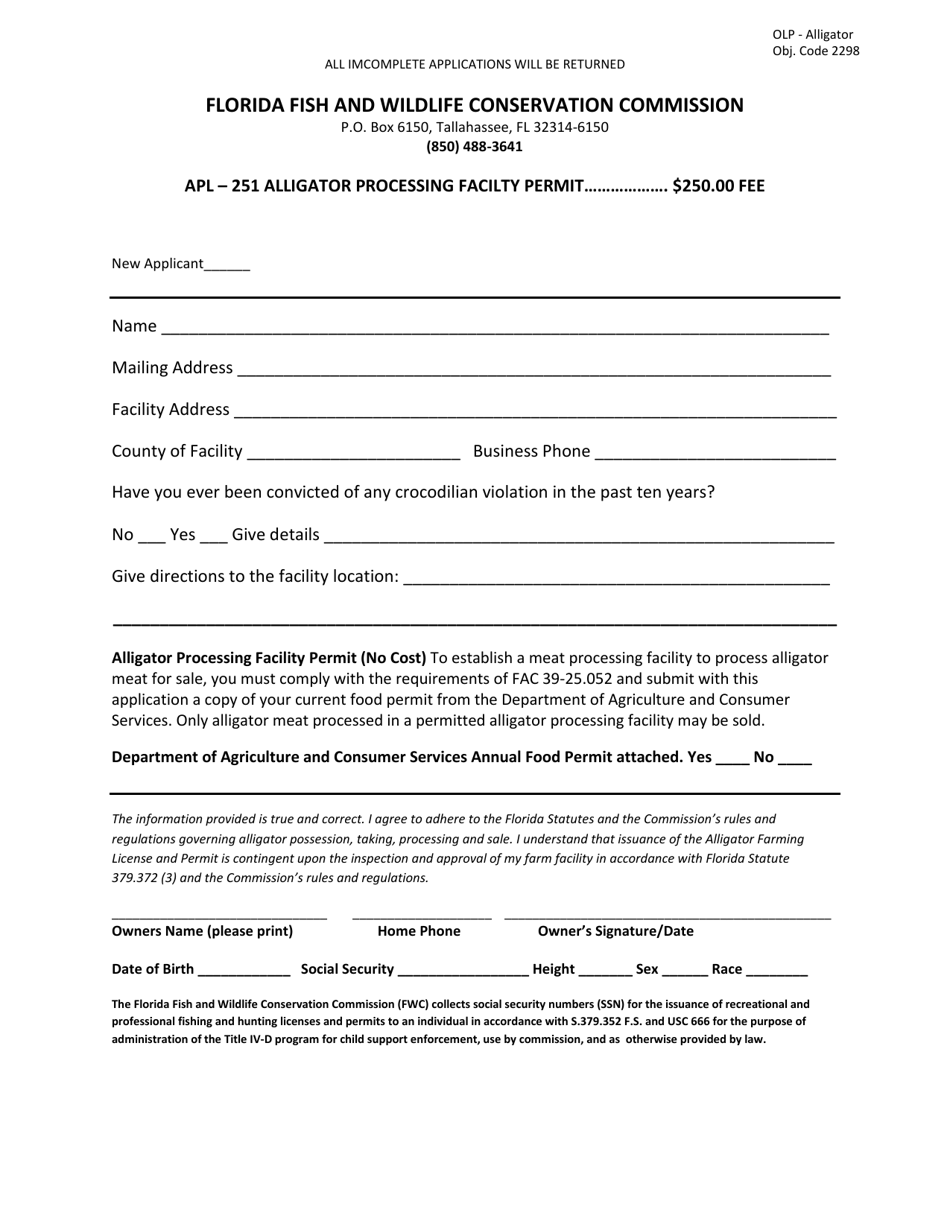 Form APL-251 - Fill Out, Sign Online and Download Fillable PDF, Florida ...
