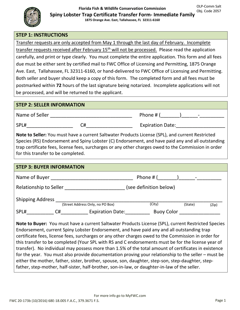 Form FWC20-173B - Fill Out, Sign Online and Download Fillable PDF ...