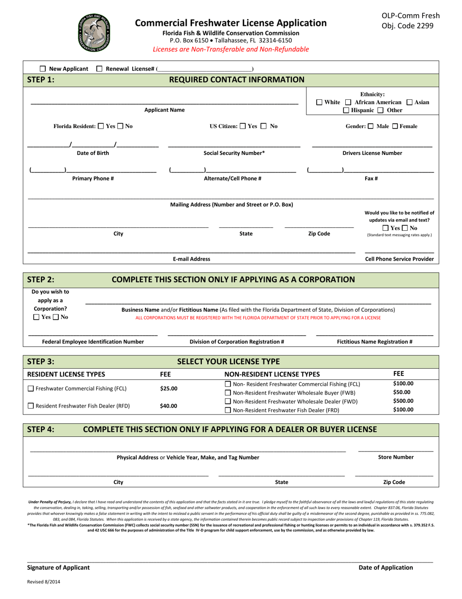 Florida Commercial Freshwater License Application - Fill Out, Sign ...