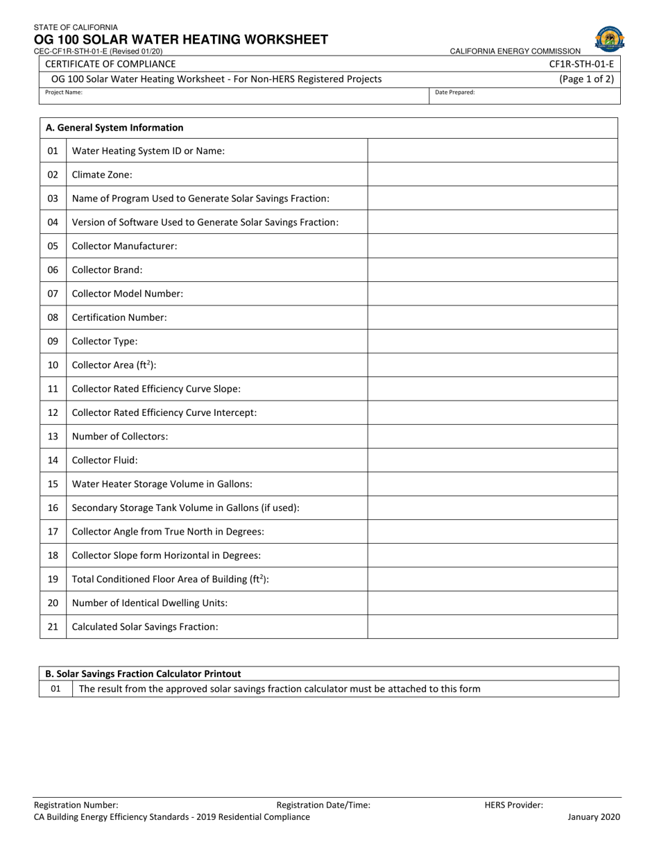 Form CEC-CF1R-STH-01 - Fill Out, Sign Online and Download Printable PDF ...