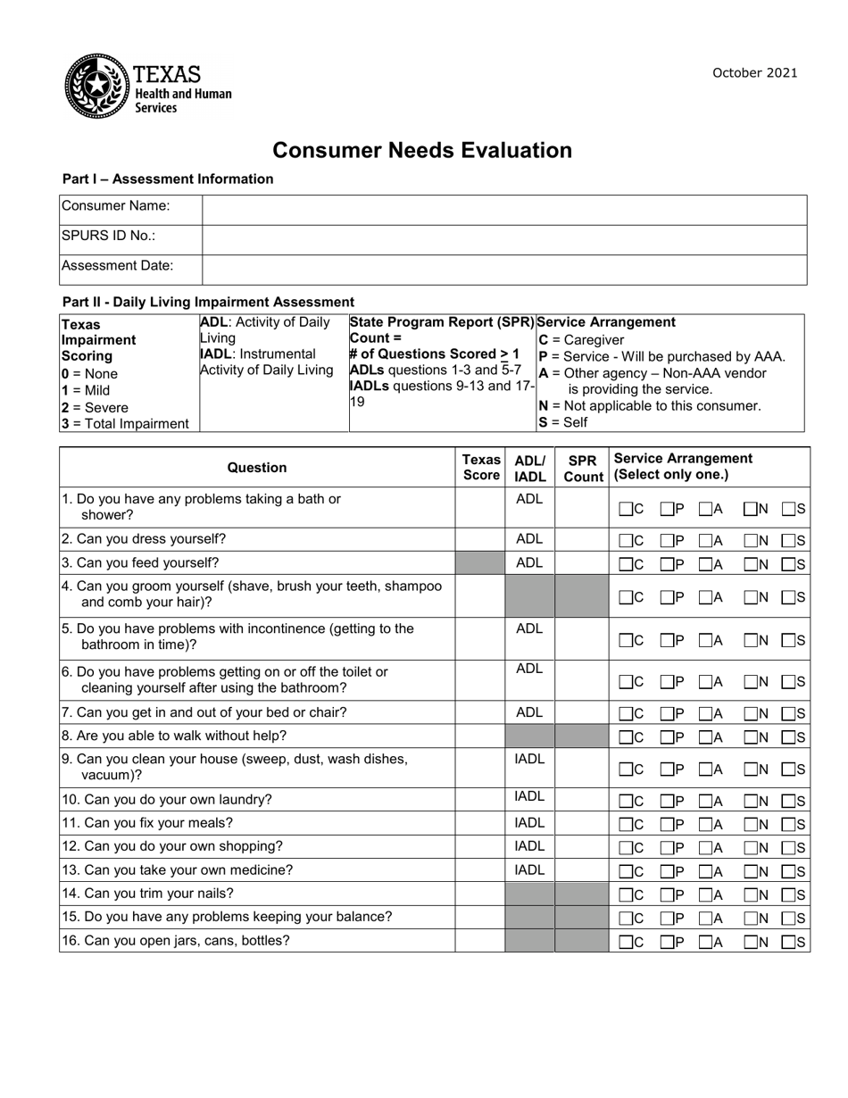 Texas Consumer Needs Evaluation - Fill Out, Sign Online and Download ...