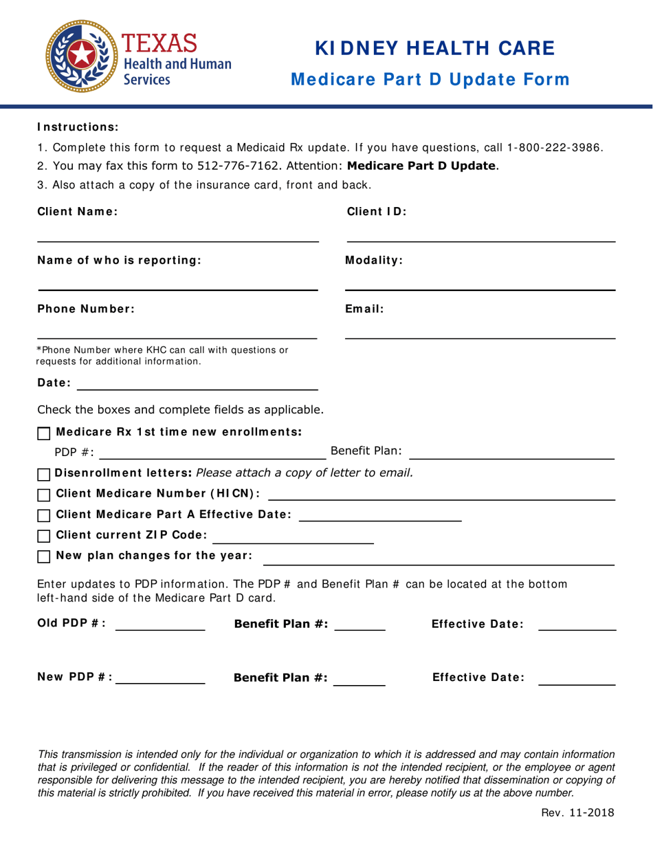 Texas Kidney Health Care Medicare Part D Update Form - Fill Out, Sign ...