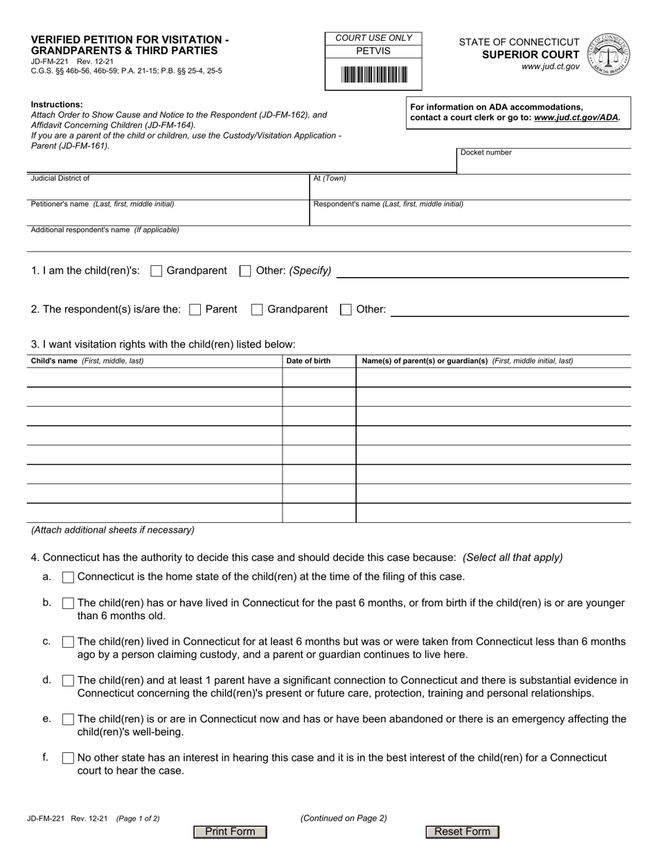 Form JD-FM-221 Download Fillable PDF or Fill Online Verified Petition ...