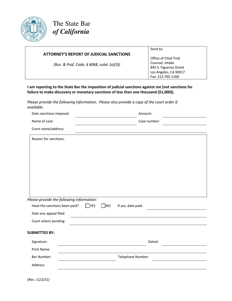 California Attorney's Report of Judicial Sanctions - Fill Out, Sign ...