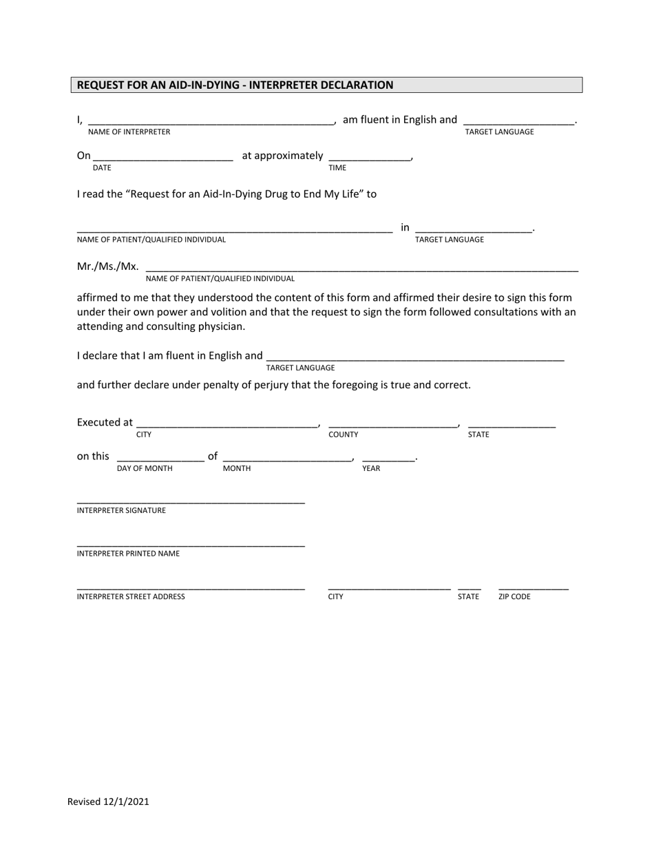 California Request for an Aid-In-dying - Interpreter Declaration ...