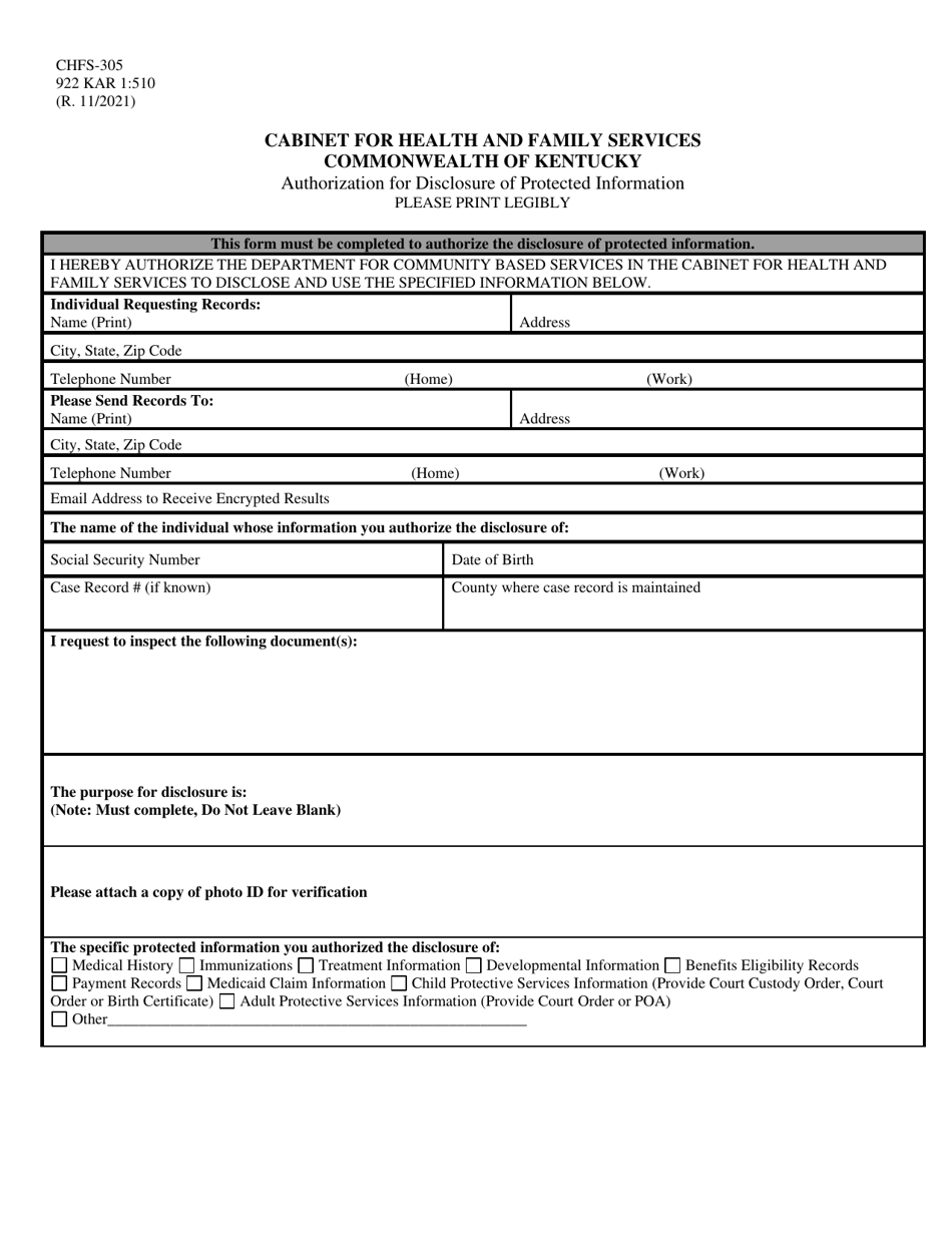 Form CHFS-305 - Fill Out, Sign Online and Download Printable PDF ...