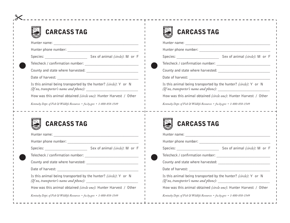 Kentucky Carcass Tag - Fill Out, Sign Online and Download PDF ...