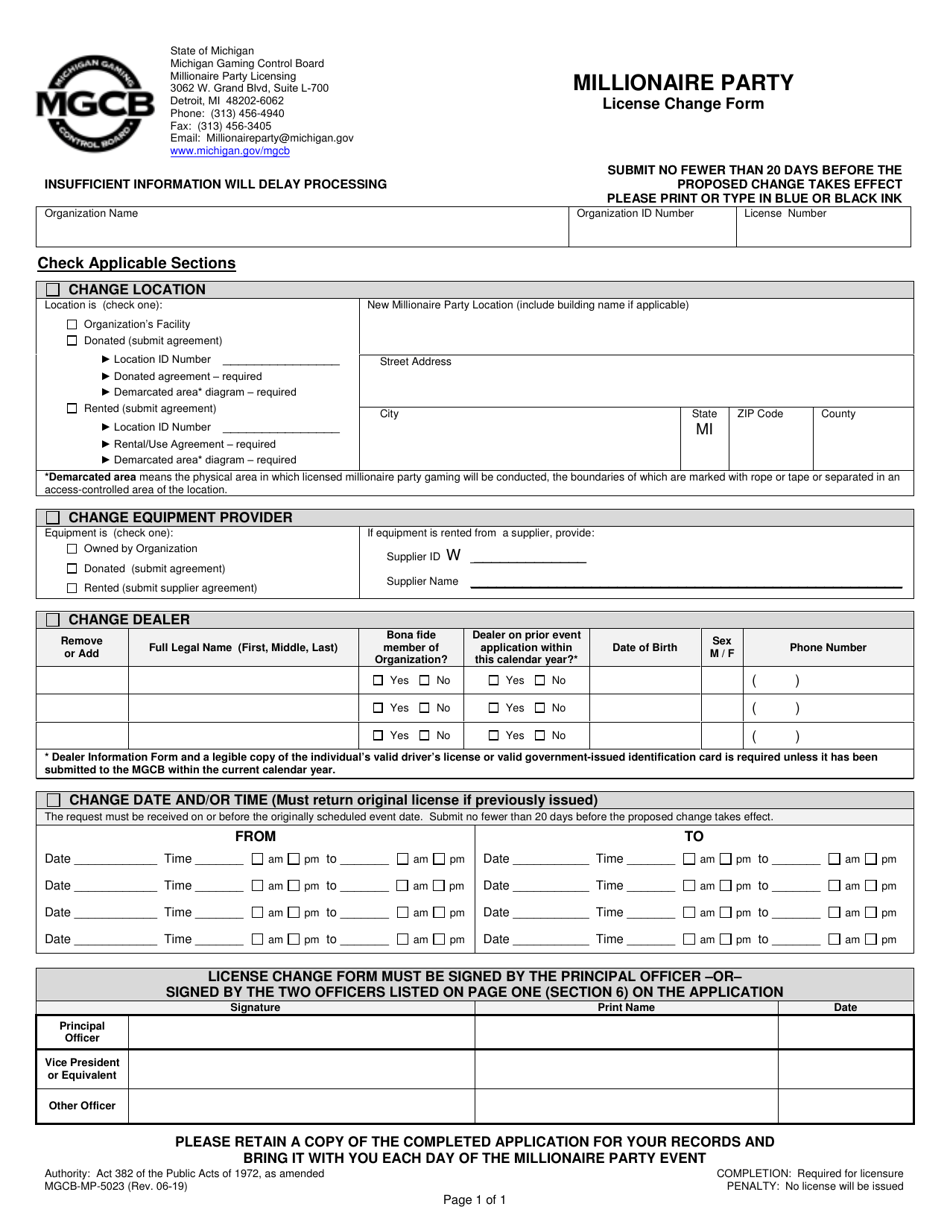 Form MGCB-MP-5023 - Fill Out, Sign Online and Download Fillable PDF ...