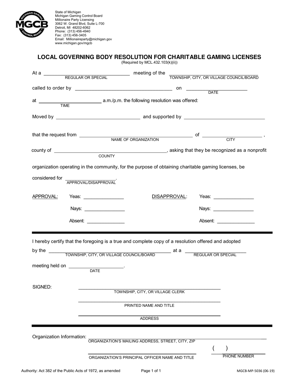 Form MGCB-MP-5036 - Fill Out, Sign Online and Download Fillable PDF ...