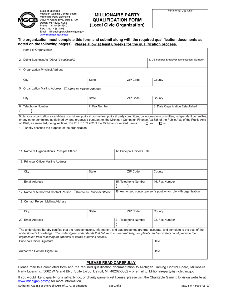 Form MGCB-MP-5036 - Fill Out, Sign Online and Download Fillable PDF ...