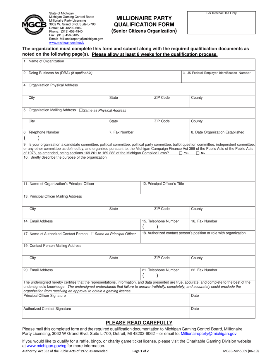Form MGCB-MP-5039 - Fill Out, Sign Online and Download Fillable PDF ...