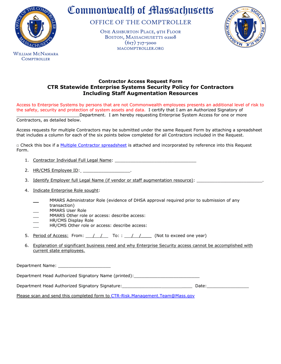 Massachusetts Contractor Access Request Form - Fill Out, Sign Online ...